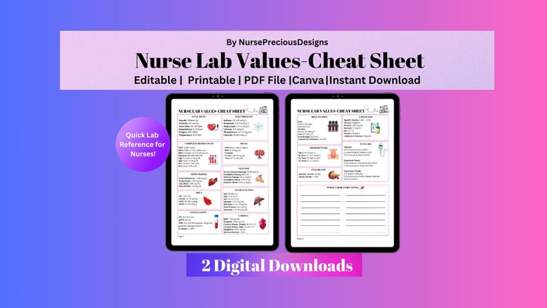 Nurse Lab Values Cheat Sheet| RN Study Guide for Nursing Students and ...