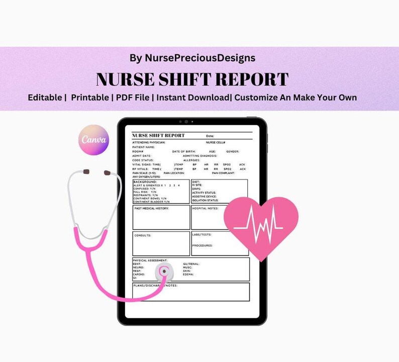 Nurse Report Sheet: 5 Patient Shift Organizer (canva PDF Download) - Etsy
