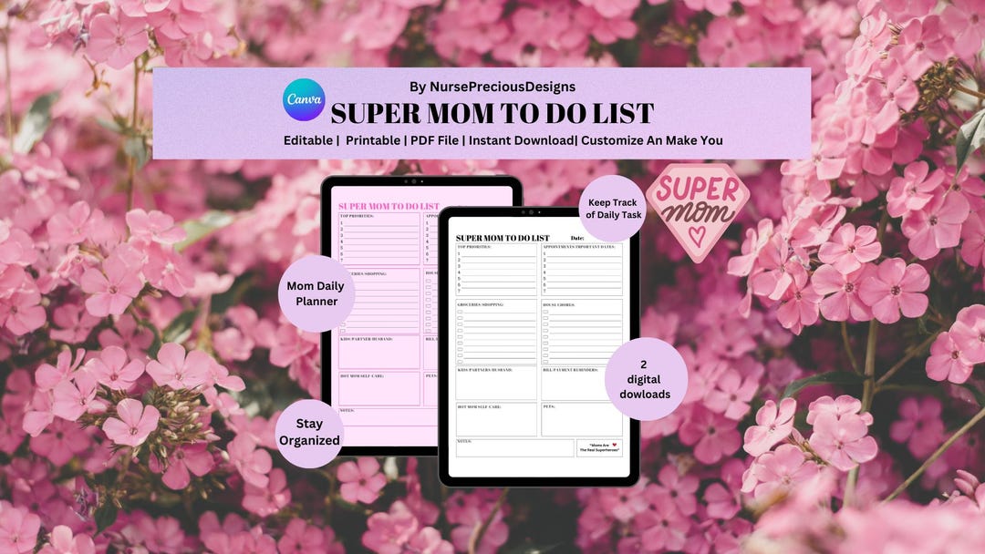 Editable Super Mom To-do List | Printable Planner for Moms | Daily ...