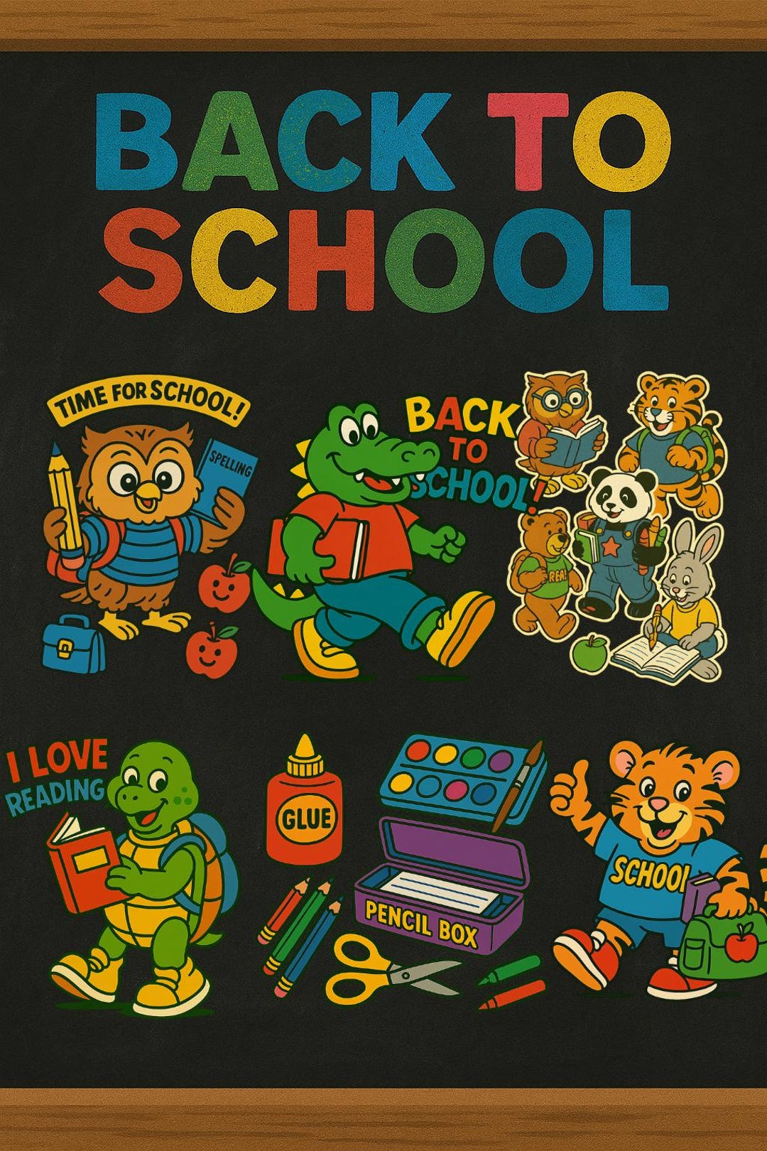 90s Back to School Clipart Bundle: Retro Animal Pngs (digital Download ...