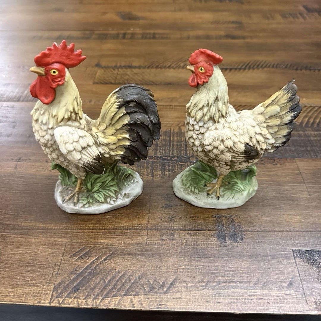Vintage Collectibles Homco Ceramic Rooster and Hen Figurines #1446 ...
