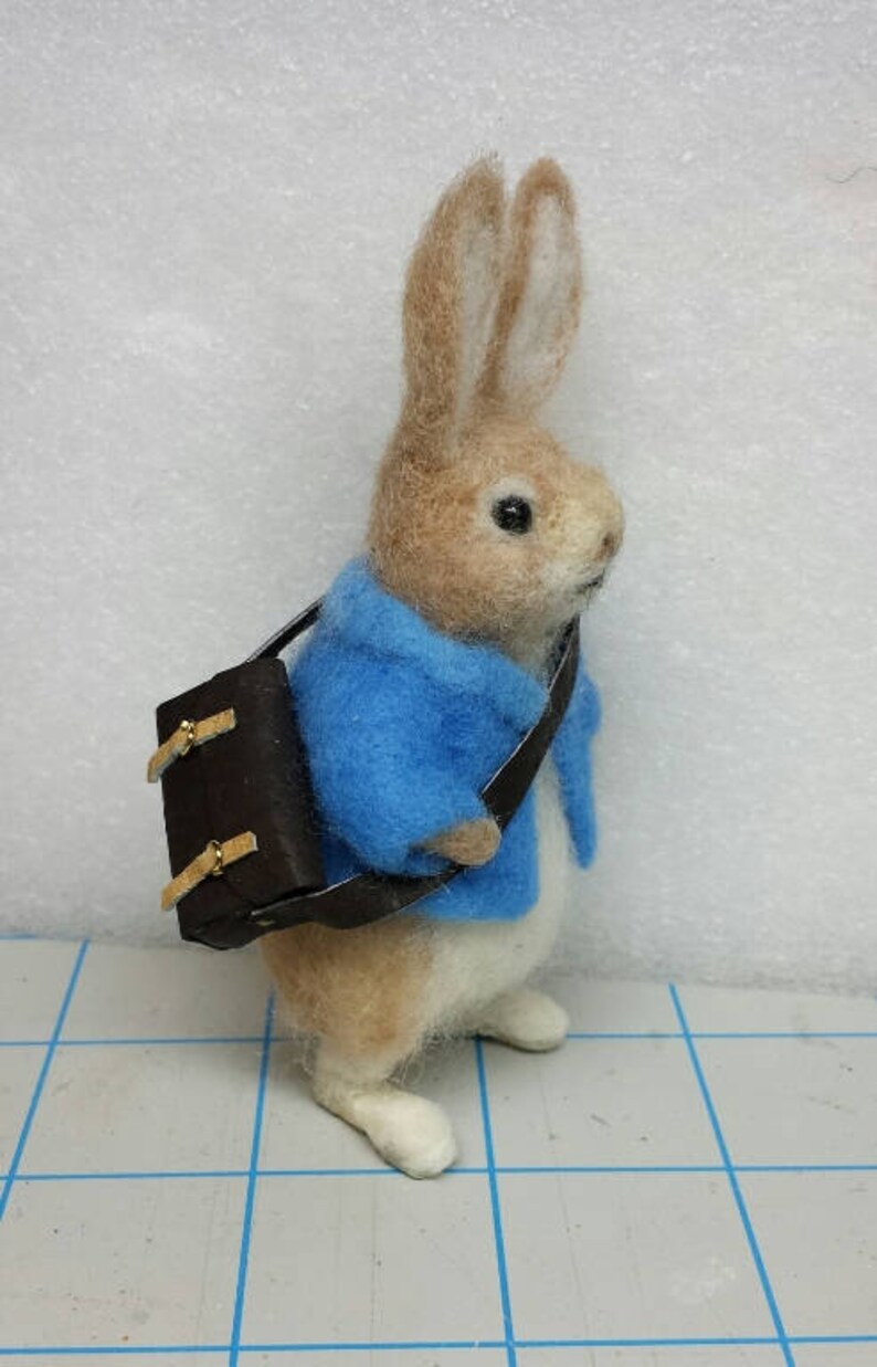 OOAK needle felted Peter Rabbit with handcrafted leather | Etsy