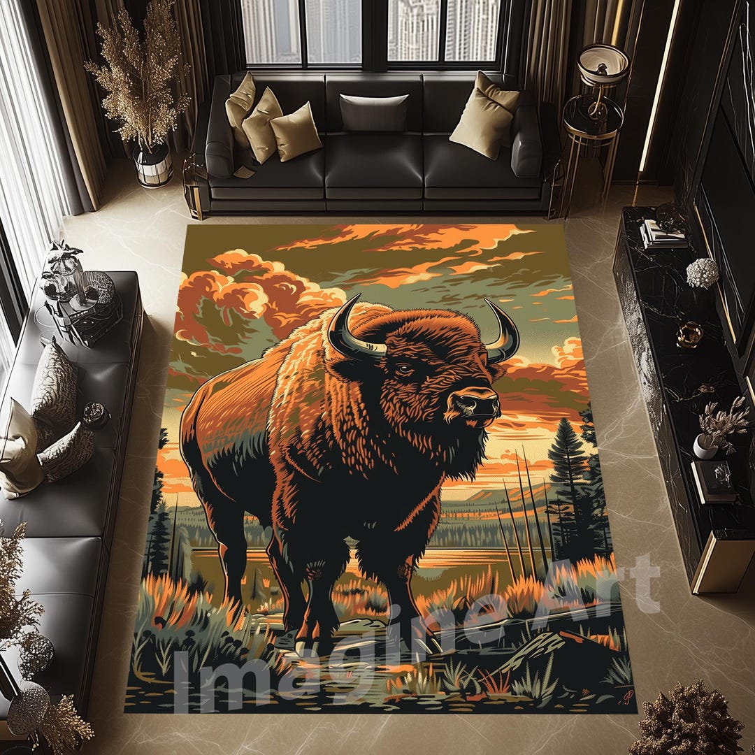 American Buffalo Rug, American Bison Area Rug, American Bison Rug ...