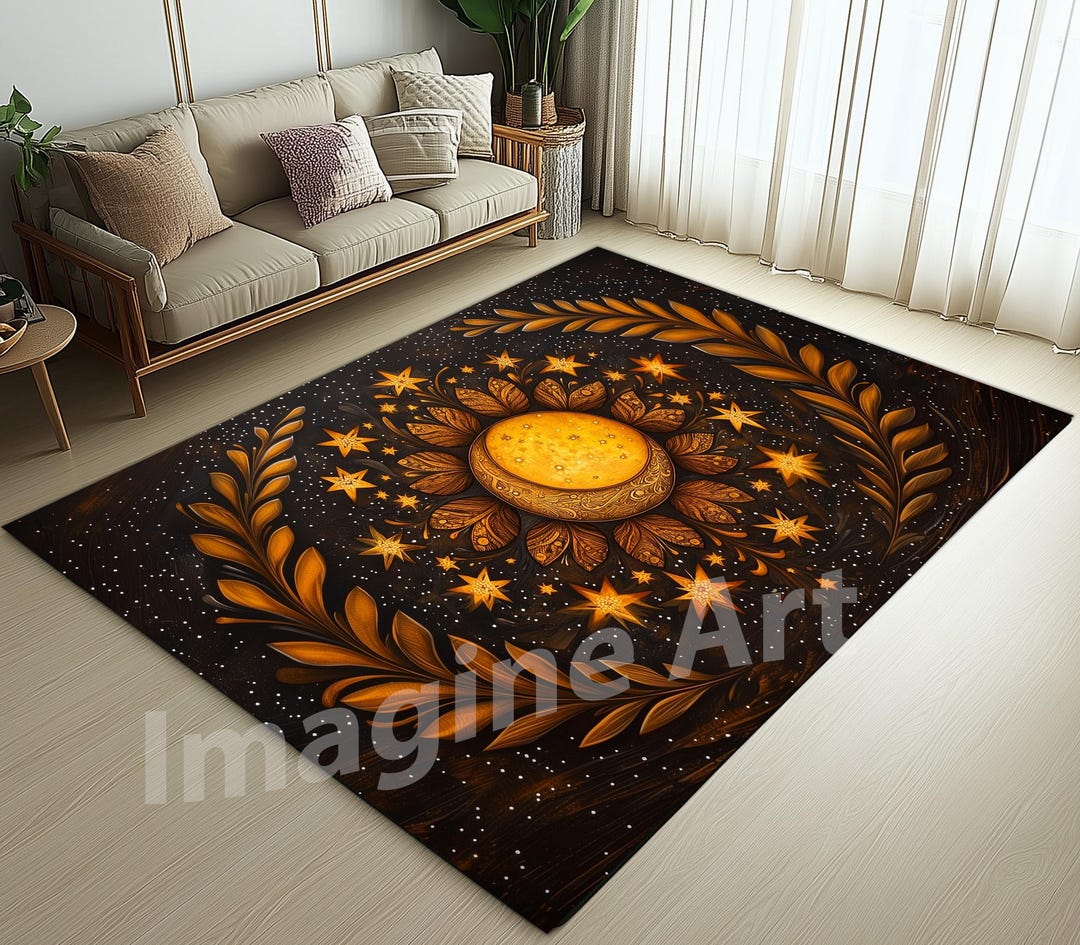 Moon Pattern Rug, Floral Sun and Moon Area Rug, Celestial Area Rug ...