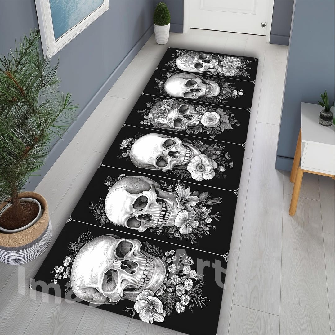 Floral Skull Runner Rug: Velvet Low Pile, Non-slip Cotton Base - Etsy