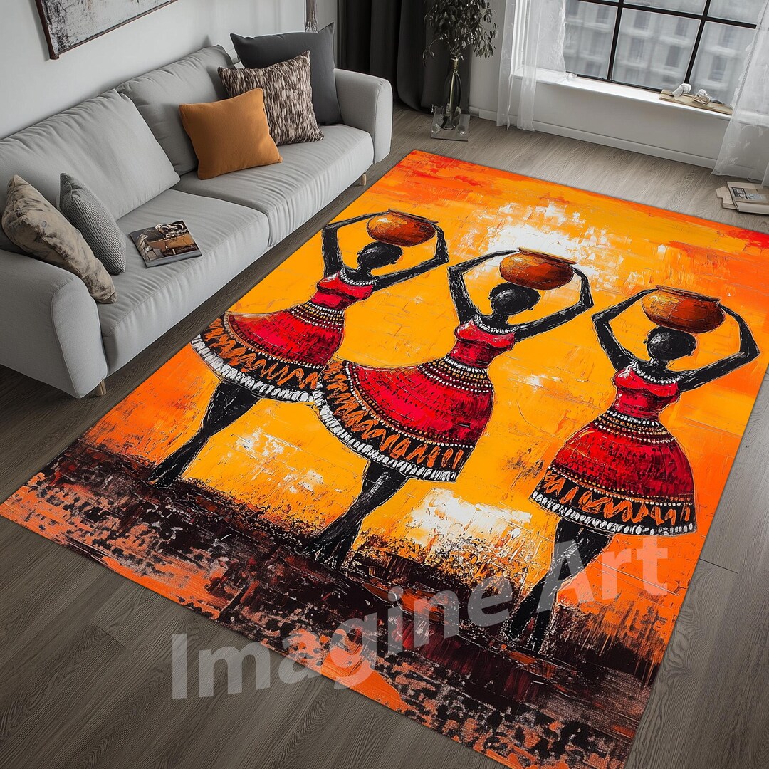 Three African Women Rug, African Art Motifs Rug, African Art Rug ...
