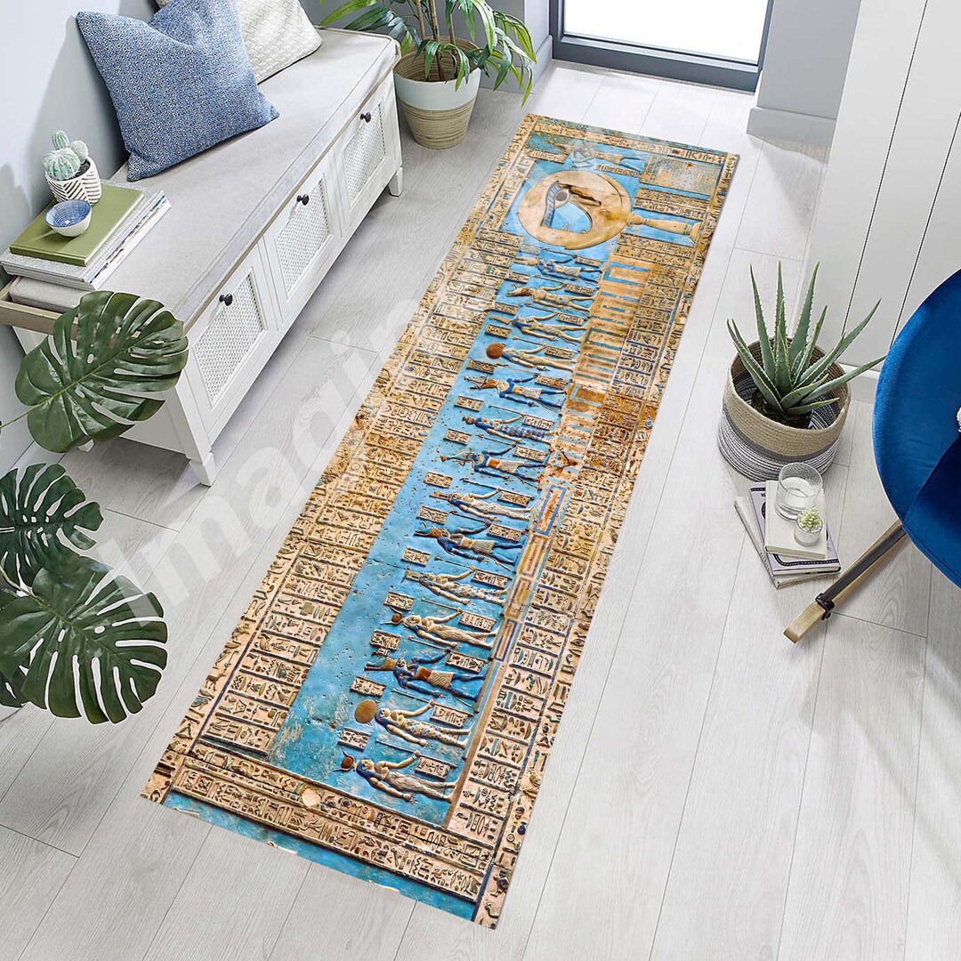 Egyptian Hieroglyphic Runner Rug: God and Goddess Design, Ancient ...