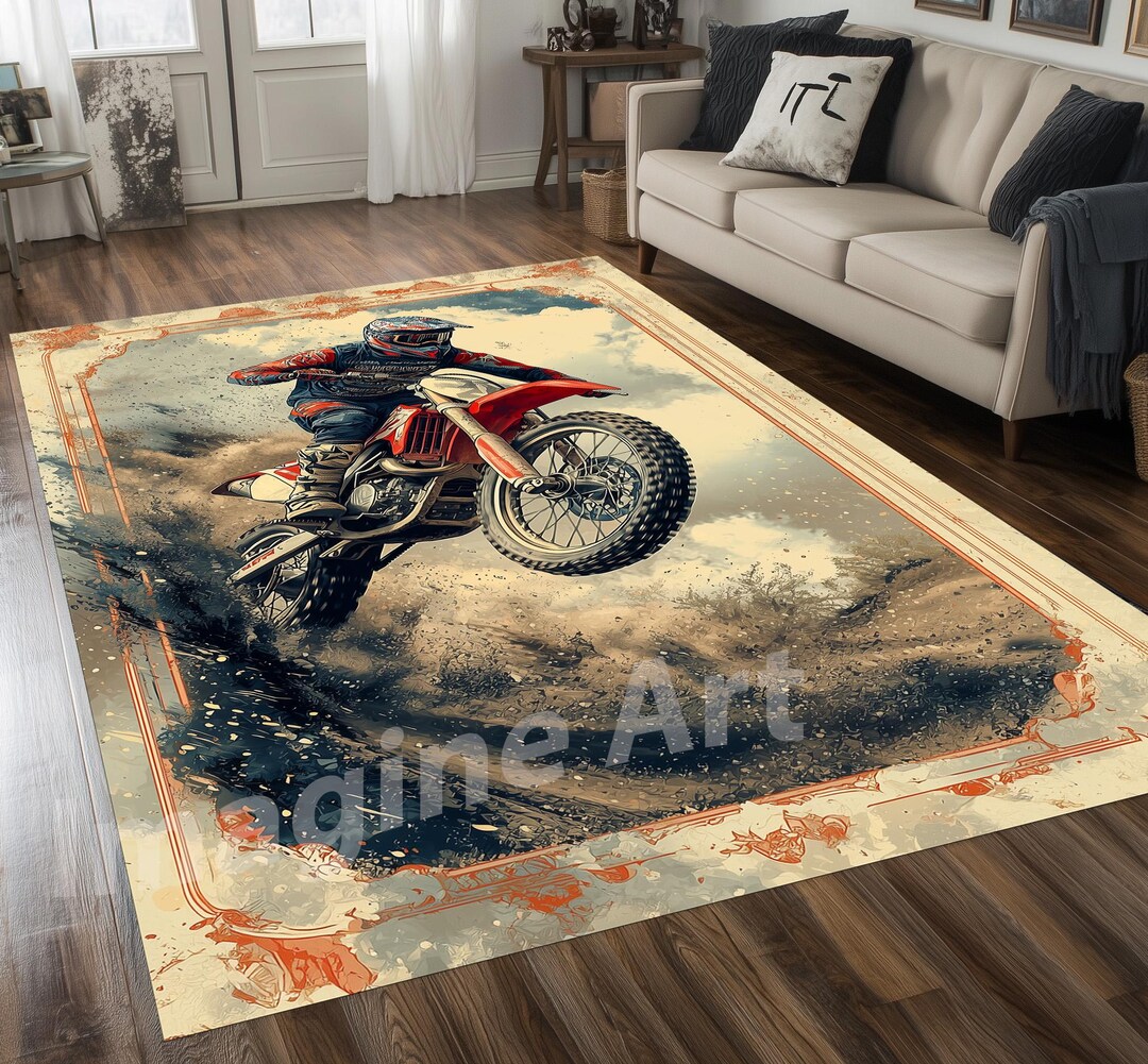Off-road Motorcycle Rug, Motocross Area Rug, Motorcycle Rug, Motocross ...