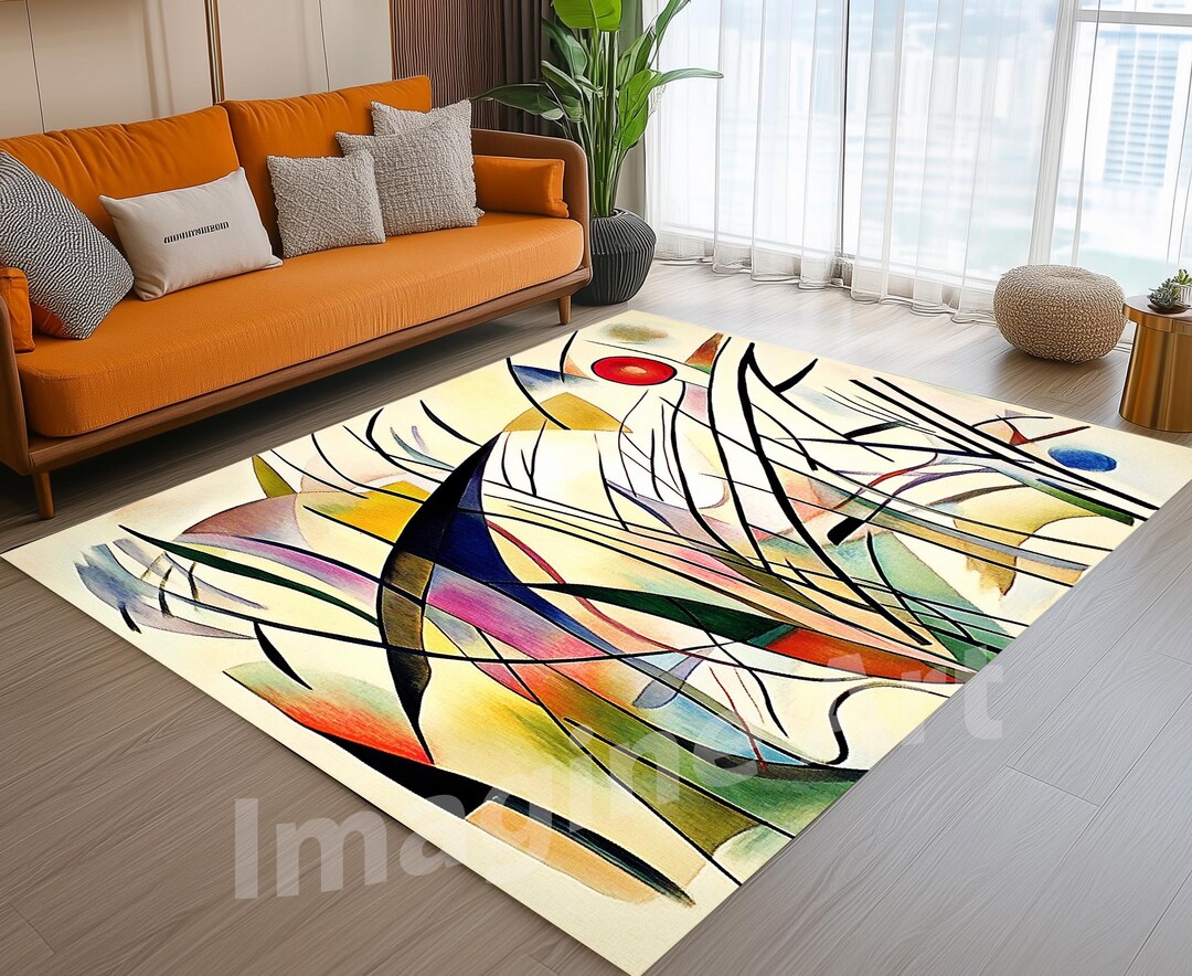 Kandinsky Style Line Art Area Rug, Line Area Rug, Colorful Shapes Area ...