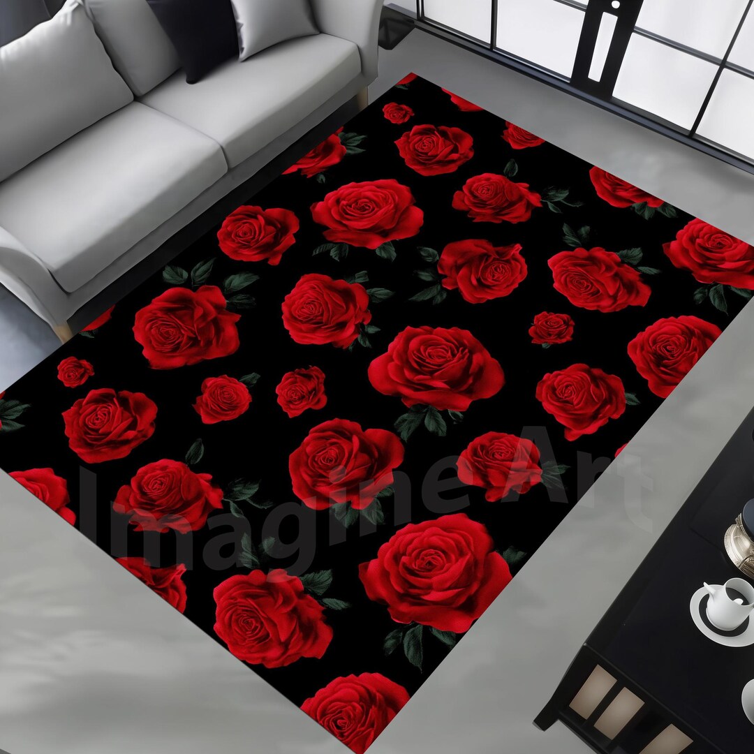 Red Roses Pattern Rug: Vintage, Romantic Valentine, Love Flower Design ...