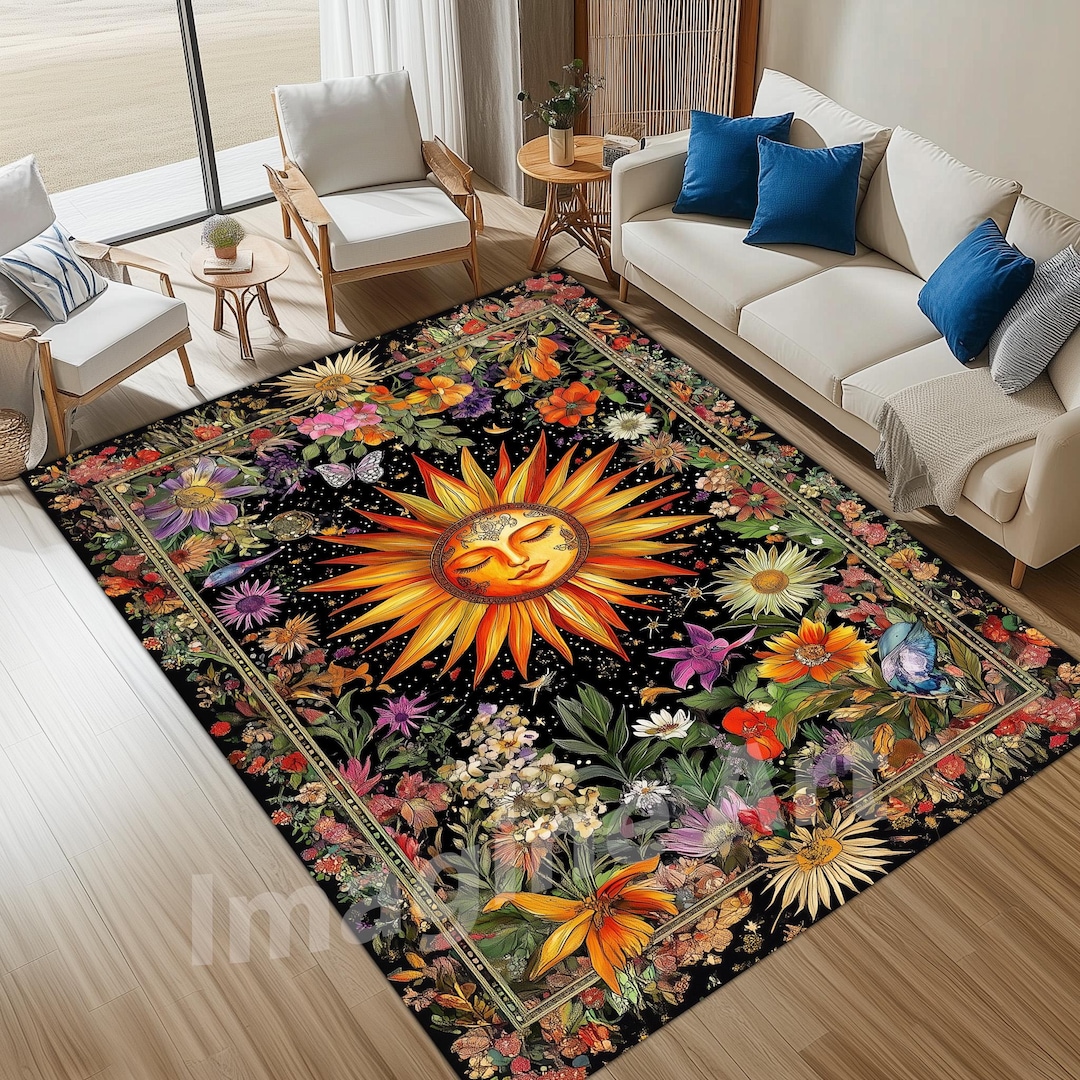 Occult Sun Area Rug, Retro Sun Rug, Sun Rug, Bohemian Area Rug, Sun Art ...