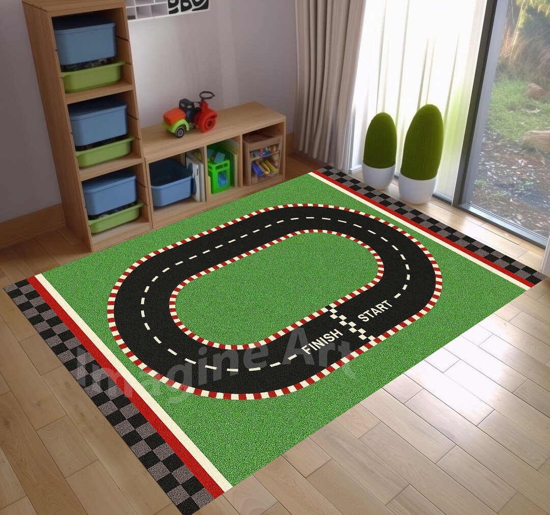 Green Race Track Area Rug: Kids Playroom Velvet Rug - Etsy