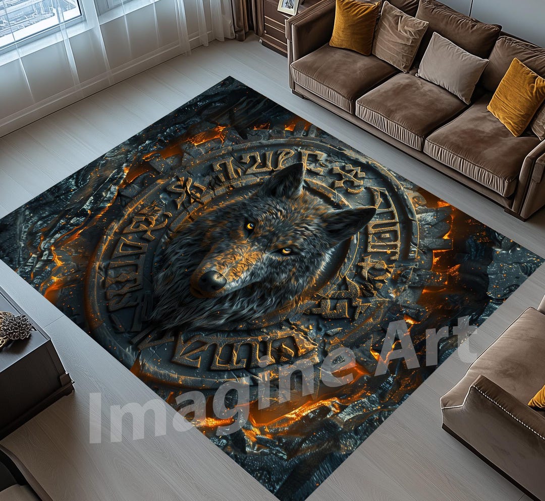 Fenrir Wolf Area Rug: Norse Runes, Viking Decor - Etsy