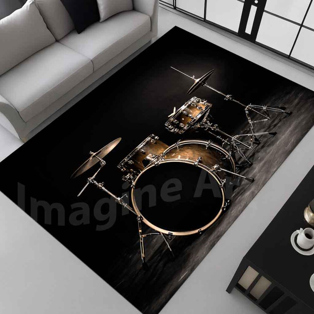 Drum Set Rug: Modern Drum Kit, Dark Theme Design, Music Studio Decor - Etsy