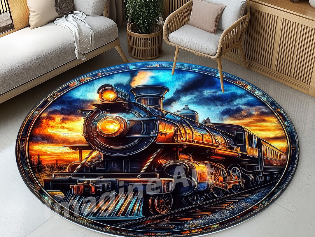 Round Train Rug, Train Circular Rug, Boys Room Rug, Toy Train Rug ...