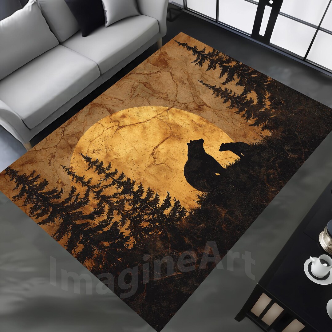Cabin Bear Area Rug: Wildlife Design, Soft Velvet Pile - Etsy