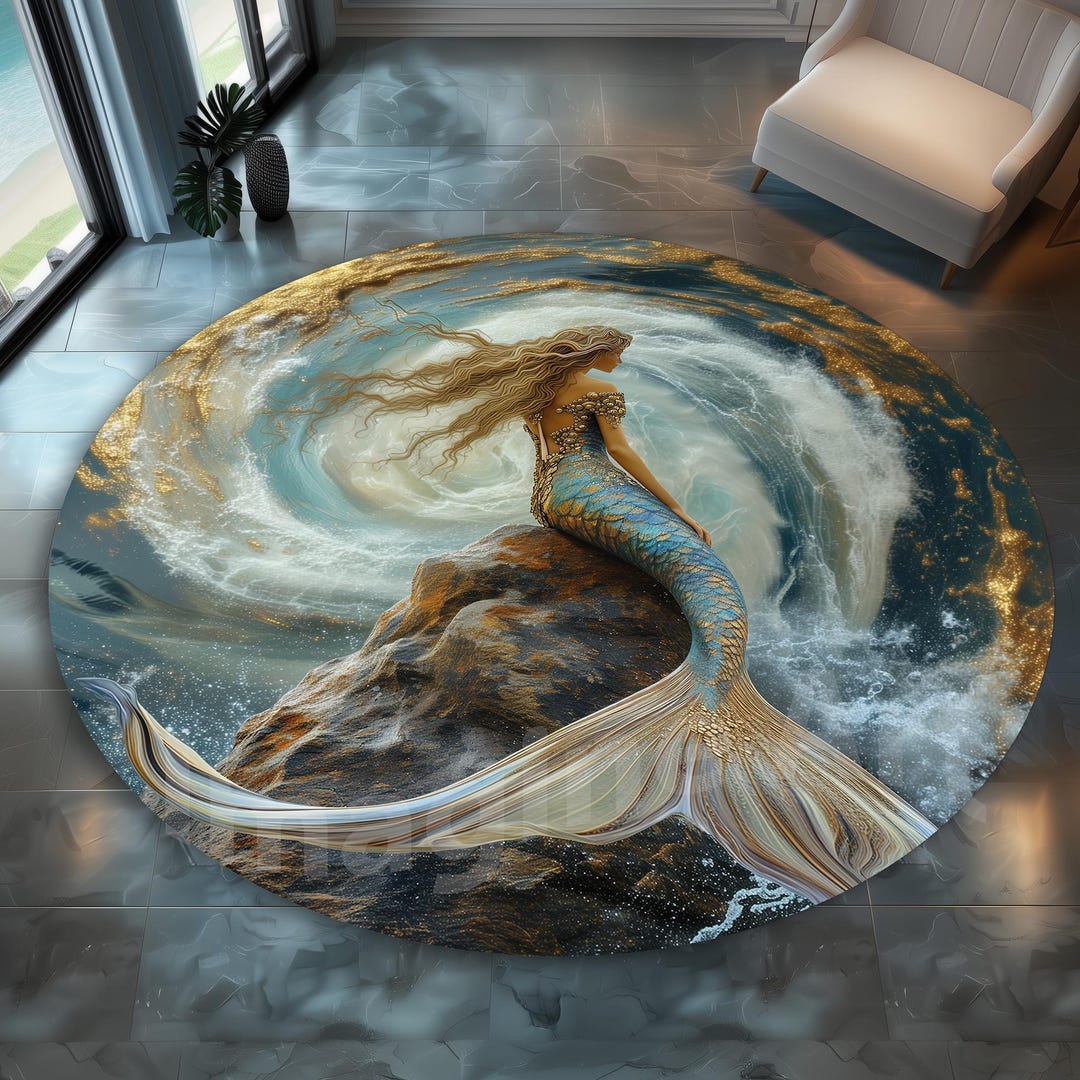 Round Mermaid Rug: Ocean Art Velvet Area Rug - Etsy