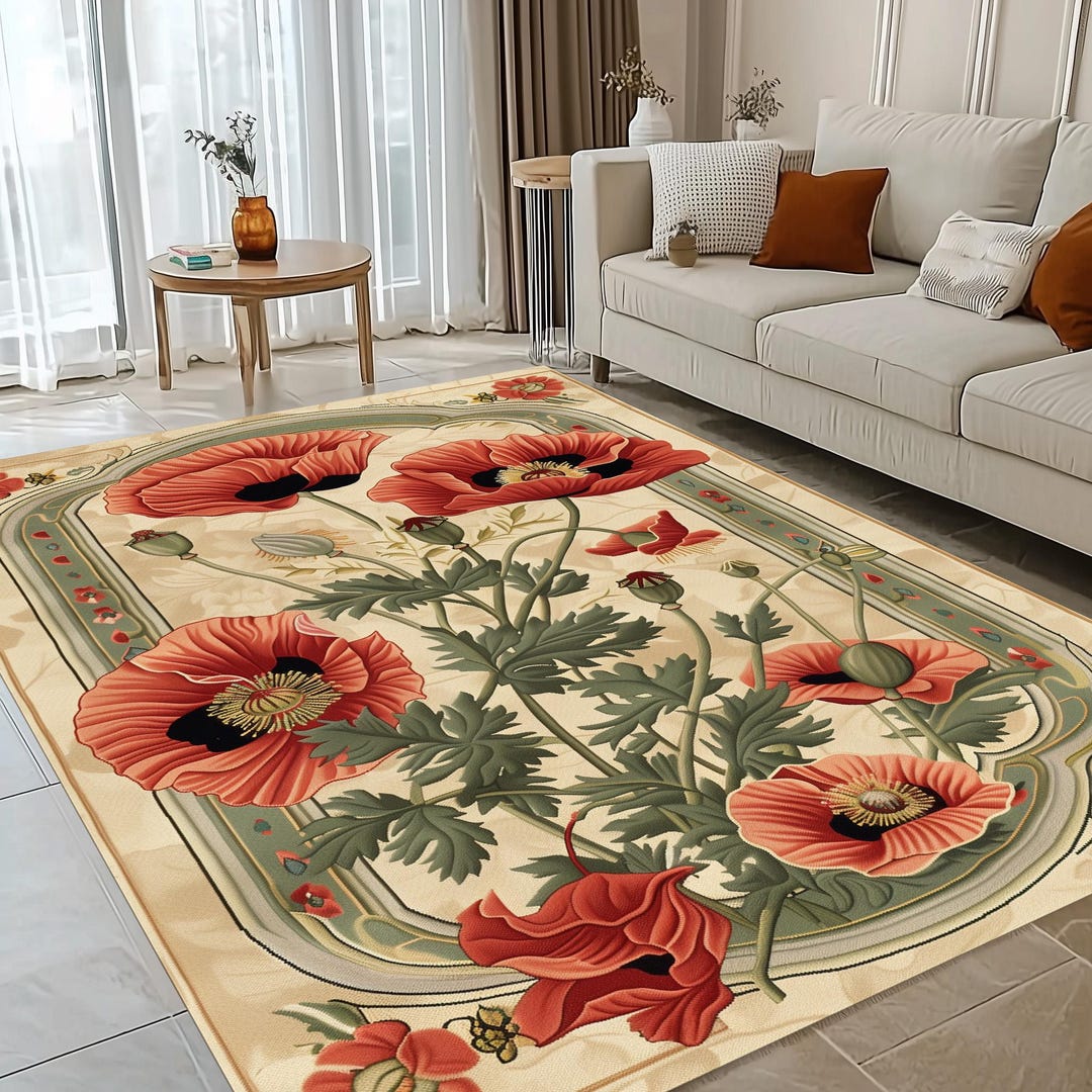 Poppies Area Rug, Wildflowers Area Rug, Floral Area Rug, Oil Paint ...