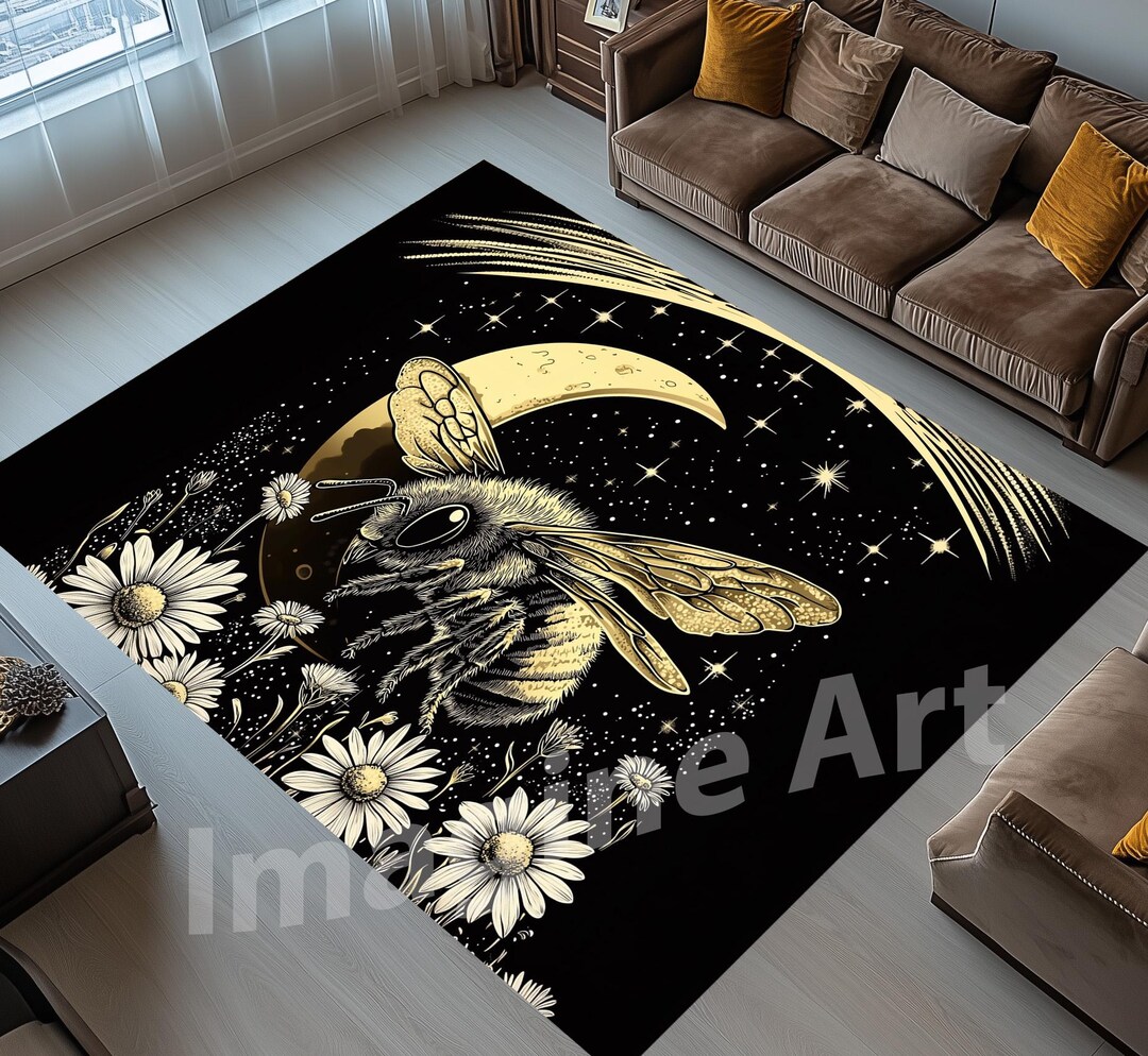 Moon and Honey Bee Rug, Honey Bee Area Rug, Floral Honey Bee Area Rug ...