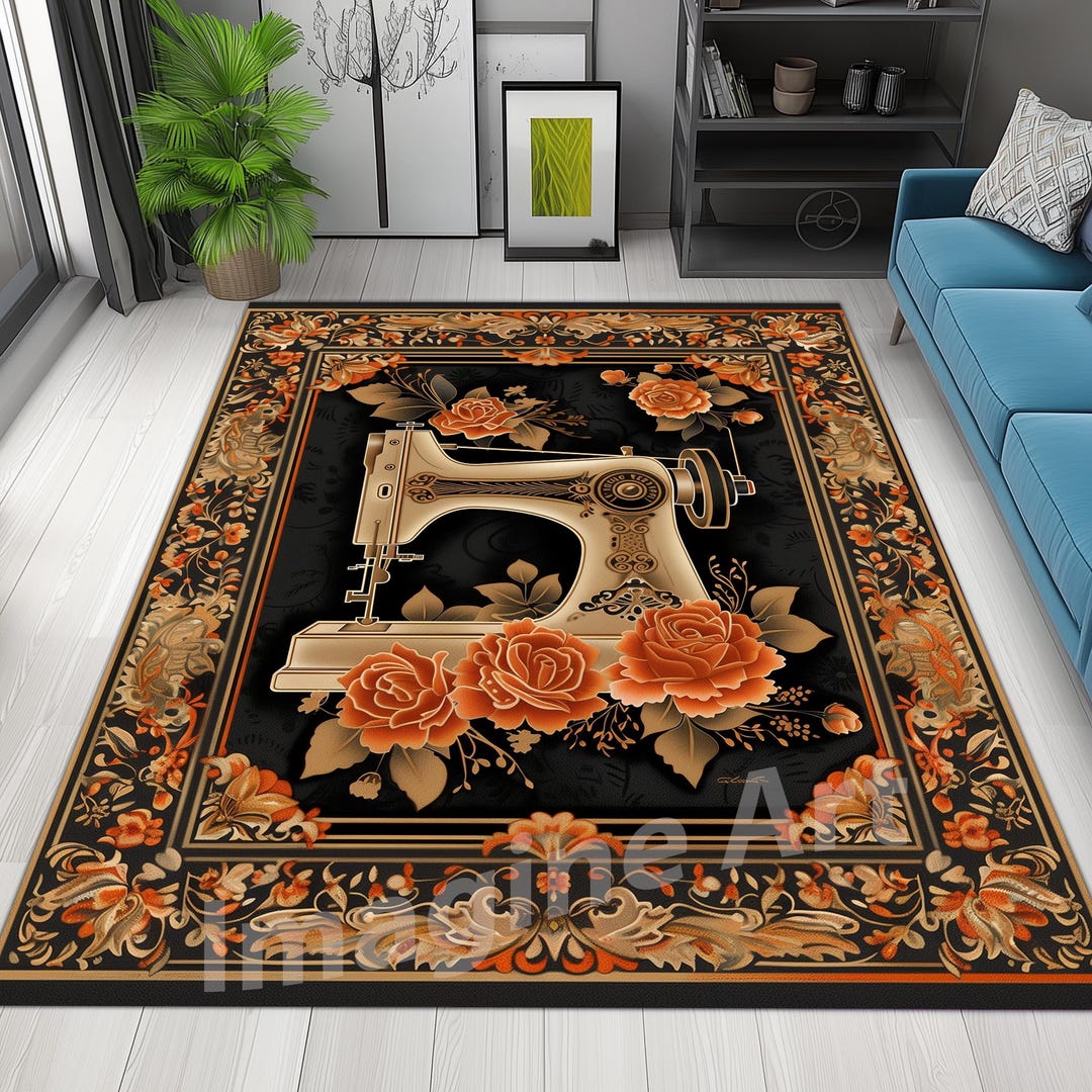 Rose Sewing Machine Rug: Vintage Floral Design, Soft Velvet - Etsy