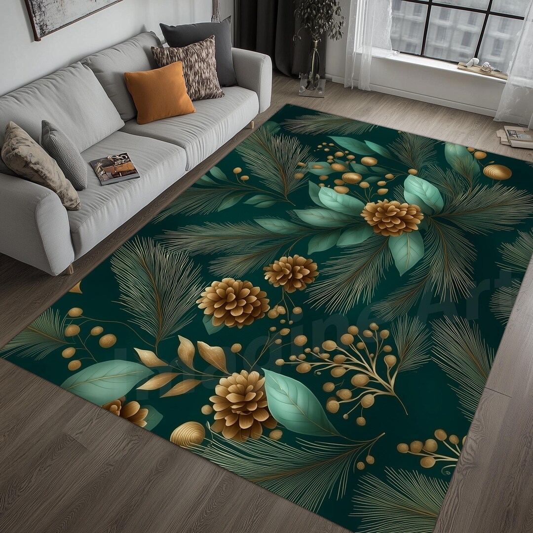 Pine Cone Area Rug: Modern Design, Teal Gold Colors - Etsy