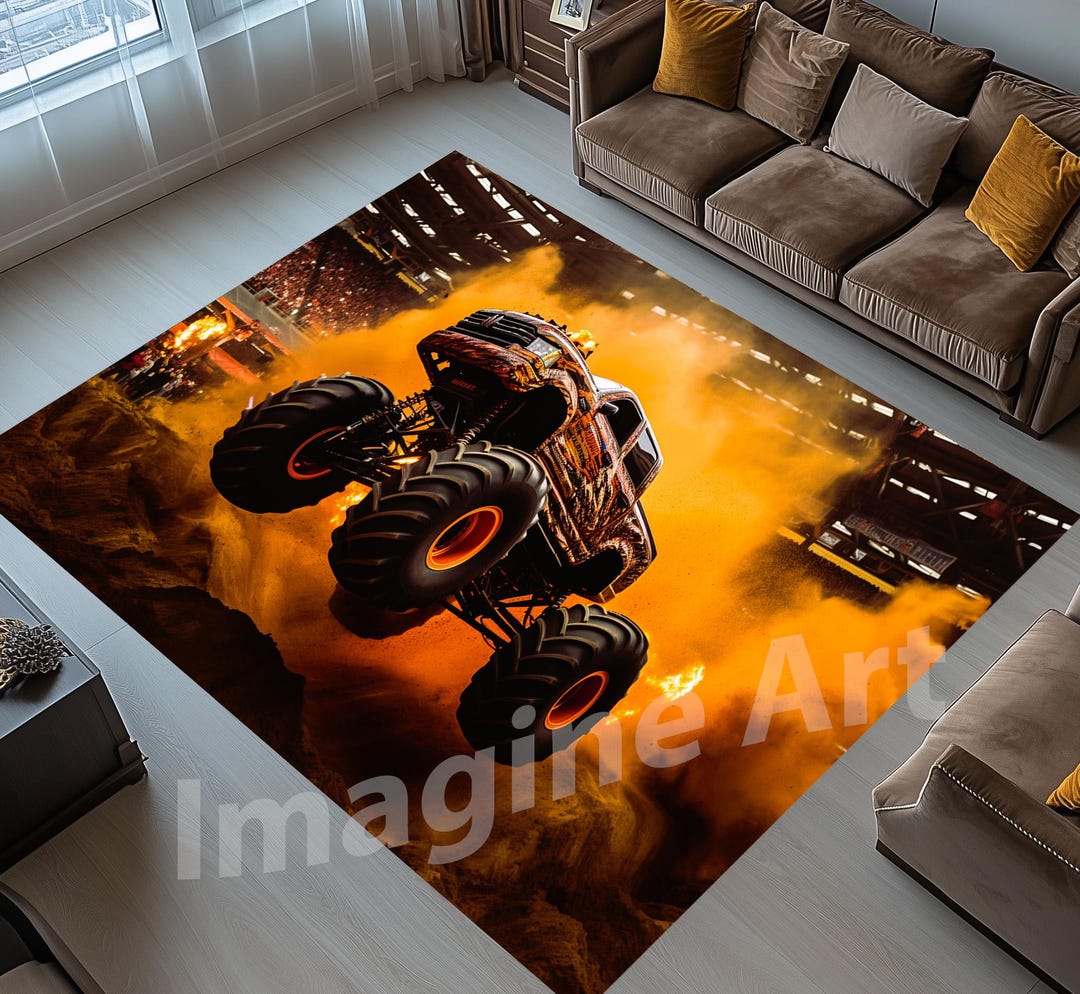 Gigantic Arena Monster Truck Rug, Boys Room Rug, Kids Play Rug, Boy's ...