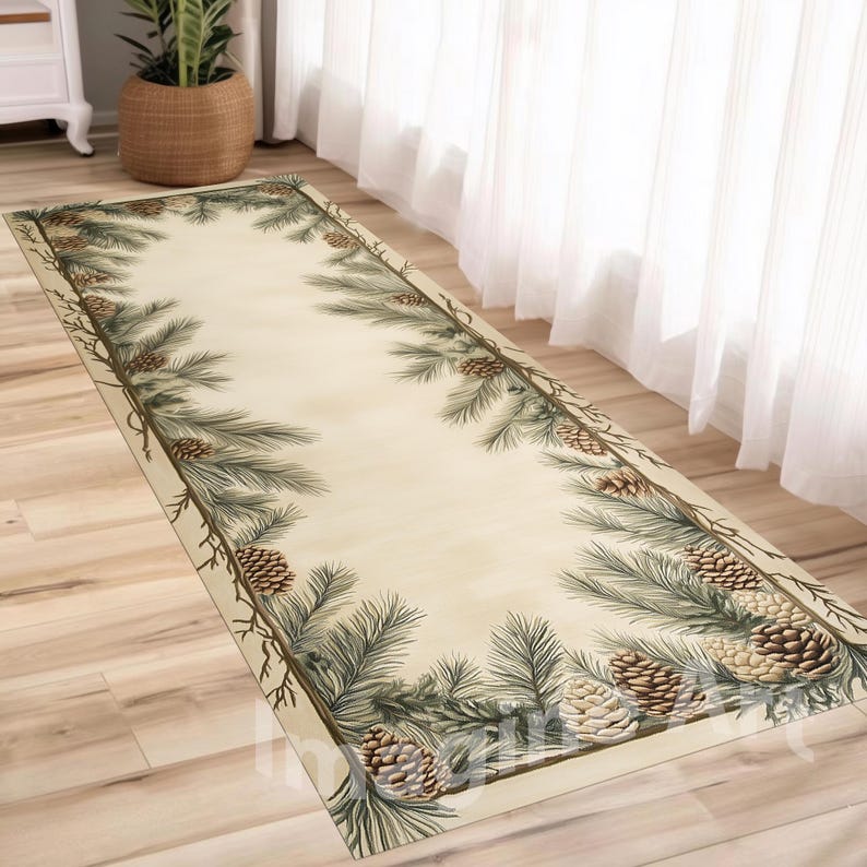 Pinecone Forest Rug: Rustic Winter Cabin Runner - Etsy