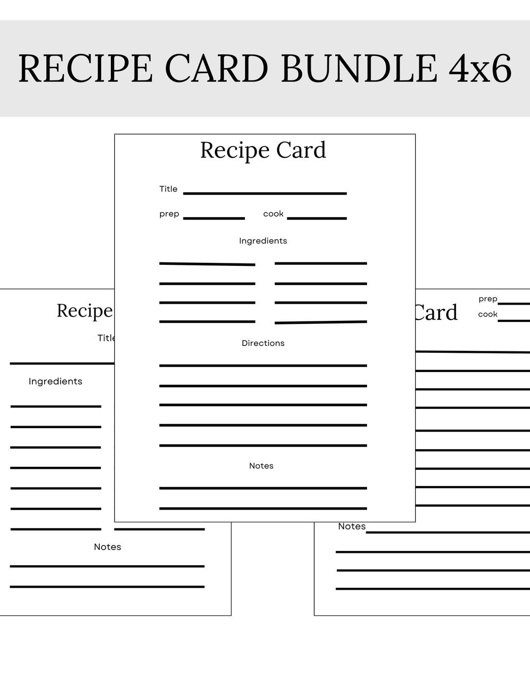Recipe Card Bundle-white | Printable PDF Recipe Cards 4x6 for Easy ...