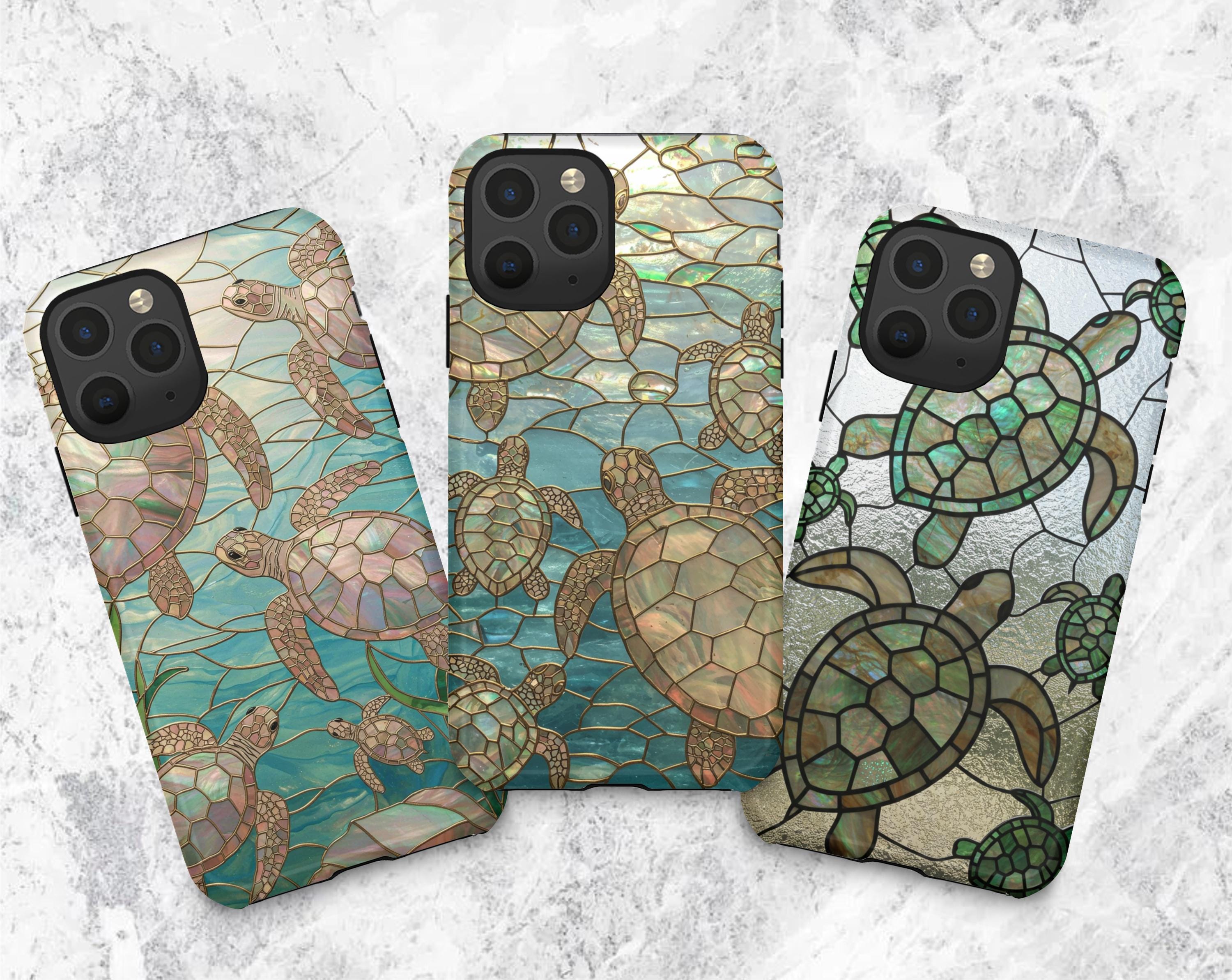 Stained Glass Effect Sea Turtles Phone Case, Sun Rays Case, iPhone 14 ...