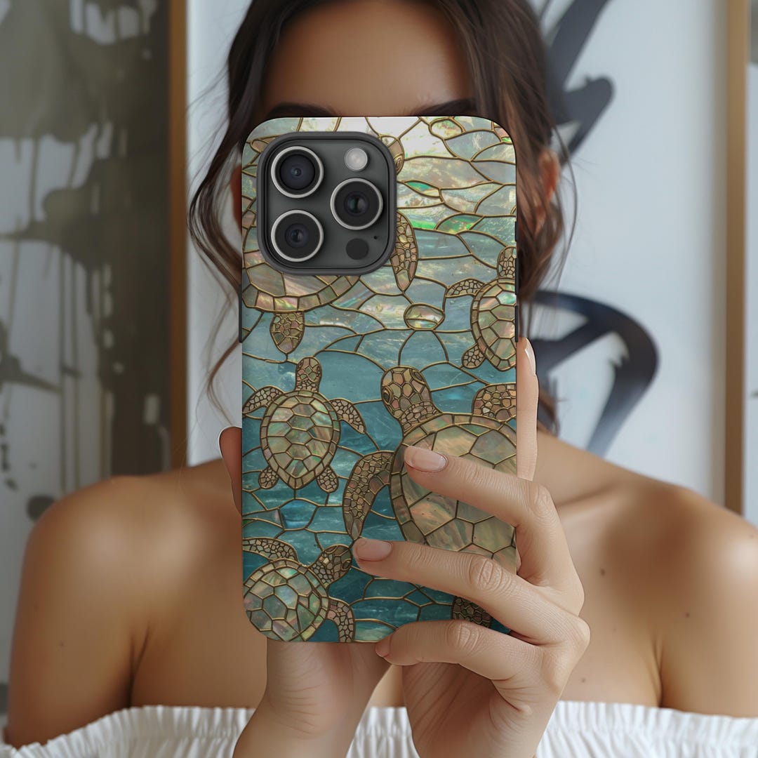 Stained Glass Effect Sea Turtles Phone Case, Sun Rays Case, iPhone 14 ...