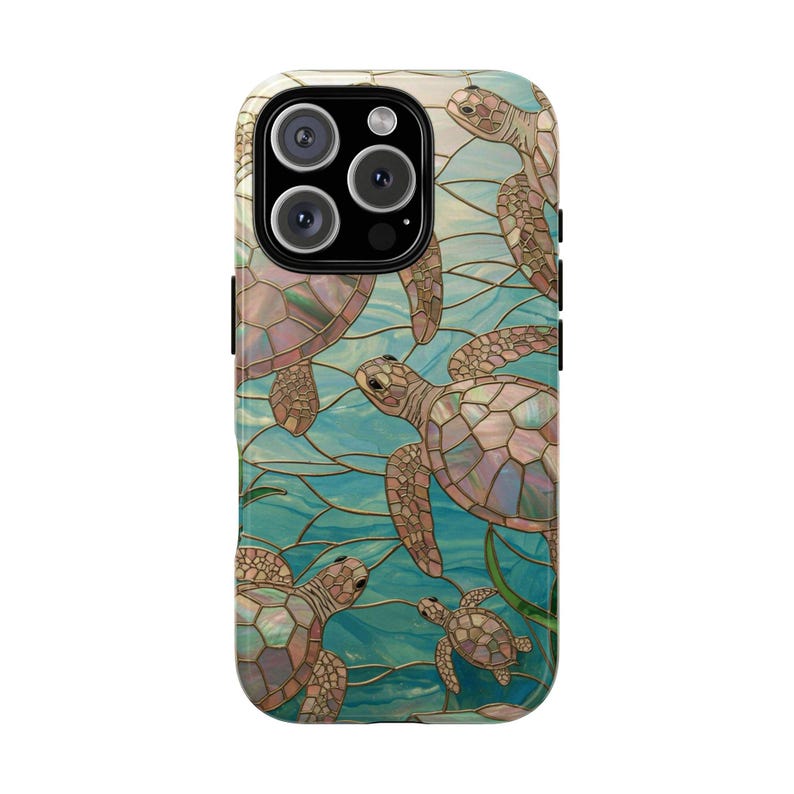 Stained Glass Effect Sea Turtles Phone Case, Sun Rays Case, iPhone 14 ...