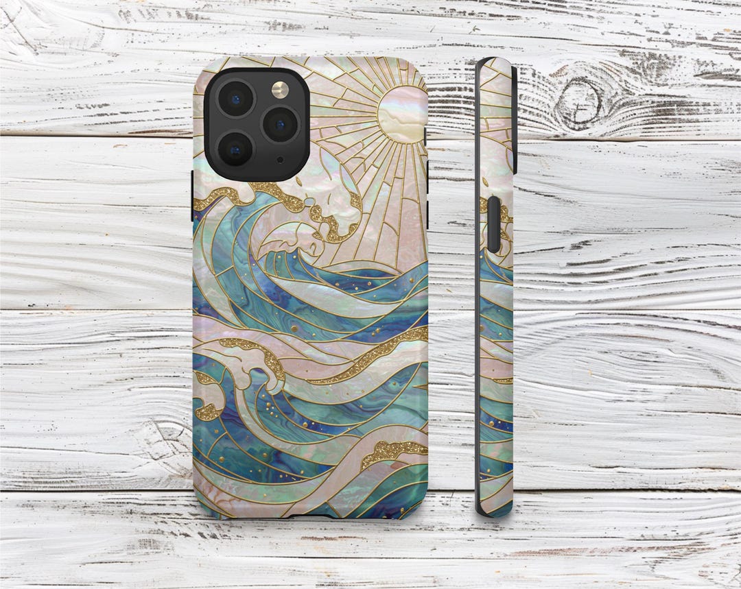 Stained Glass Effect Ocean Waves Phone Case, Sun Rays Case, iPhone 14 ...