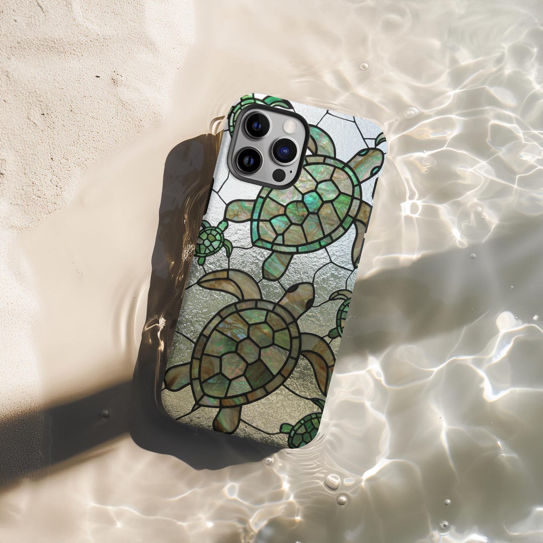 Stained Glass Effect Sea Turtles Phone Case, Sun Rays Case, iPhone 14 ...