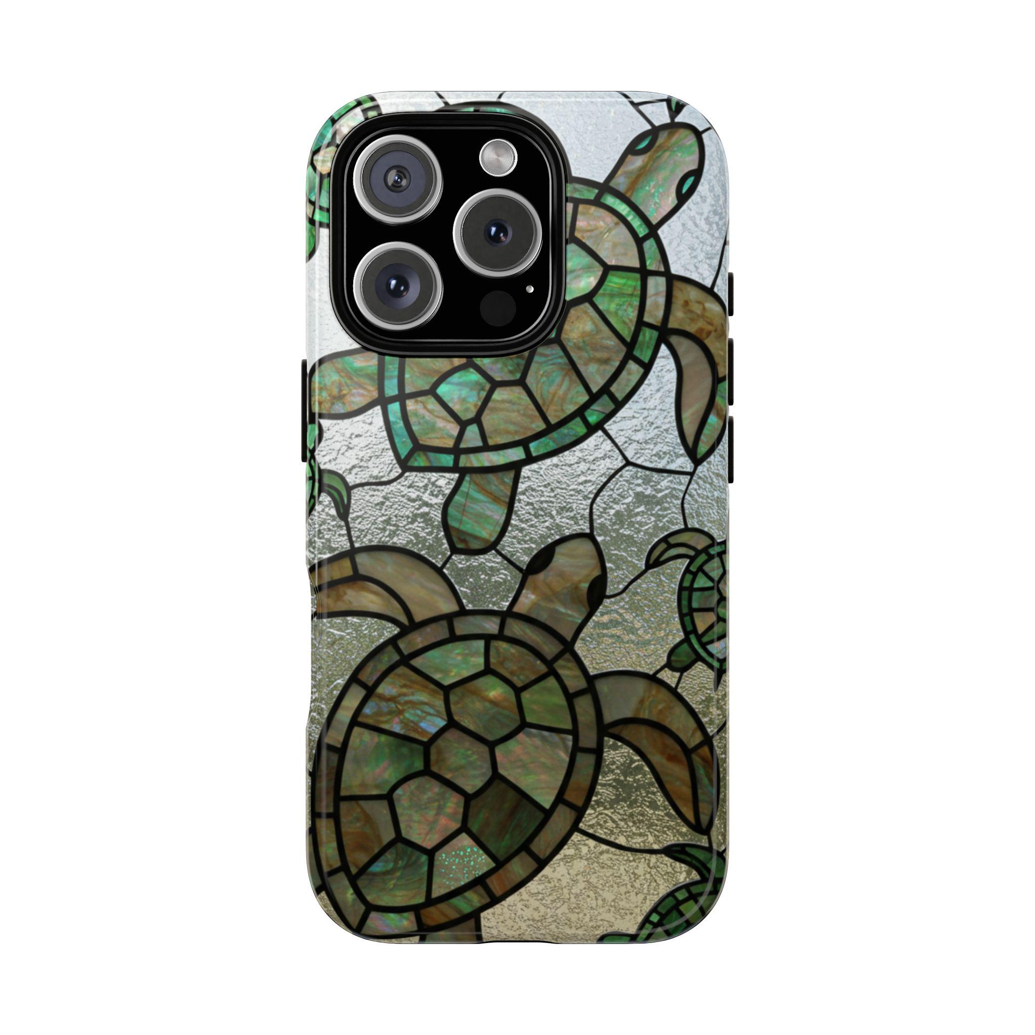 Stained Glass Effect Sea Turtles Phone Case, Sun Rays Case, iPhone 14 ...