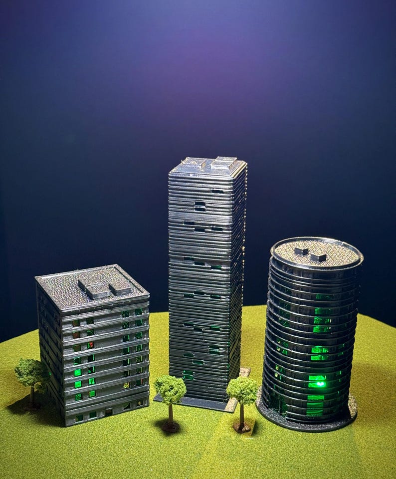 Miniature City Building Set of 3 With LED Lights: Godzilla Diorama ...