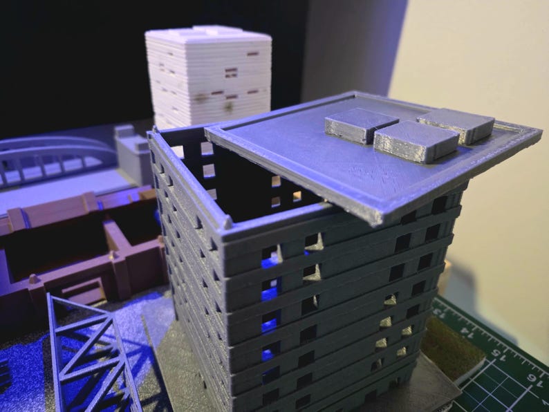 Miniature 3D Printed Godzilla City Set – 6 Buildings + 2 Bridges With ...