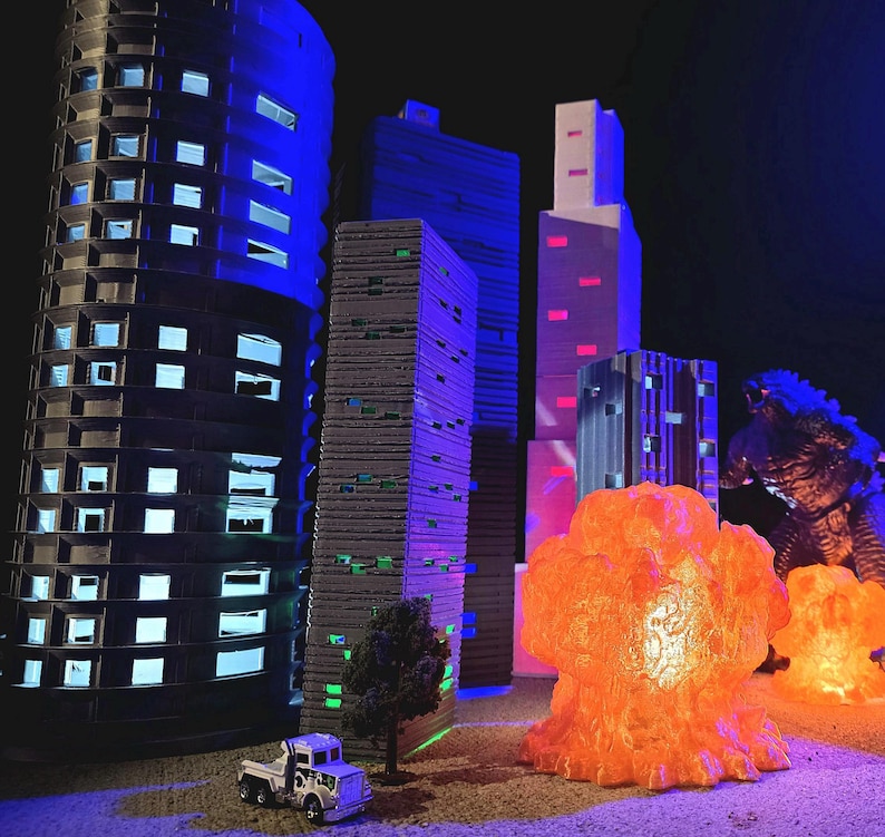 3D Printed City Set – Miniature Buildings, Explosions, Rechargeable ...