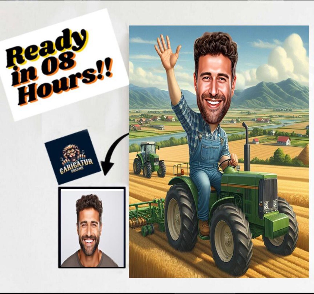 Custom Farmer Caricature Portrait: Personalized Tractor Gift - Etsy