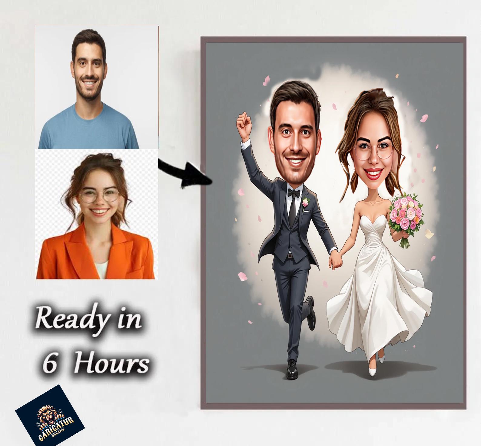 Custom Wedding Couple Caricature, Personalized Wedding Cartoon Portrait ...
