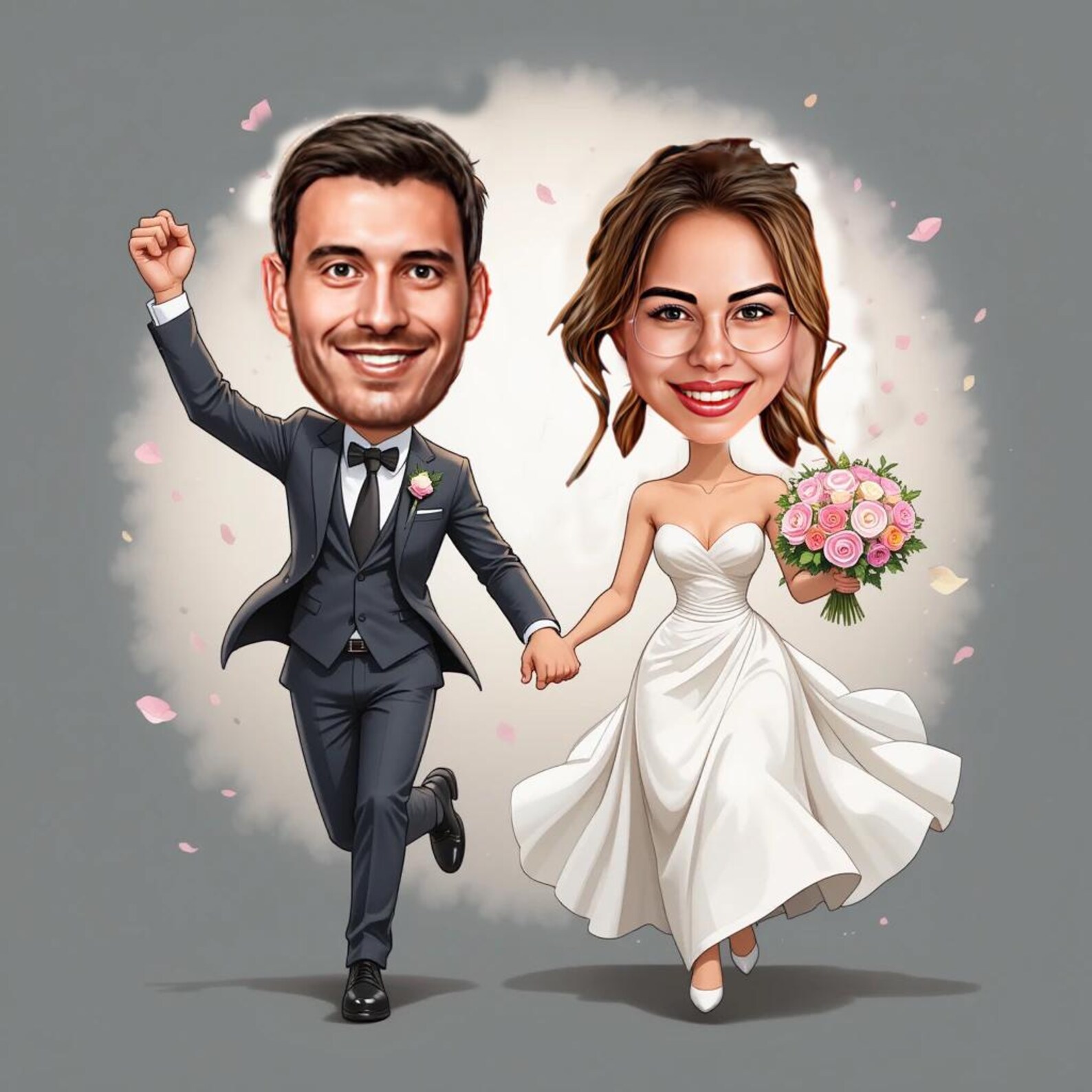 Custom Wedding Couple Caricature, Personalized Wedding Cartoon Portrait ...