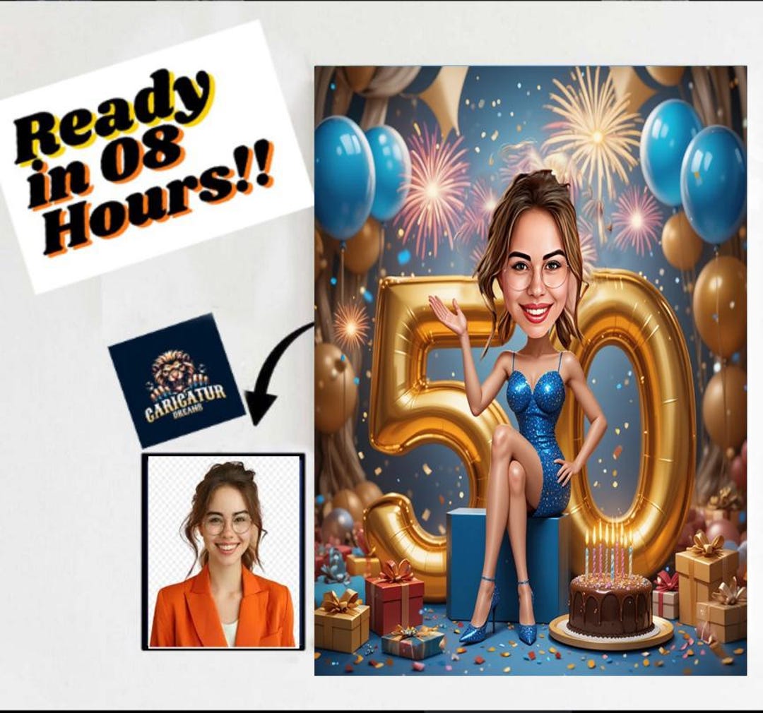 50th Birthday, Special Day Caricature, Photo to Cartoon, Birthday Gift ...