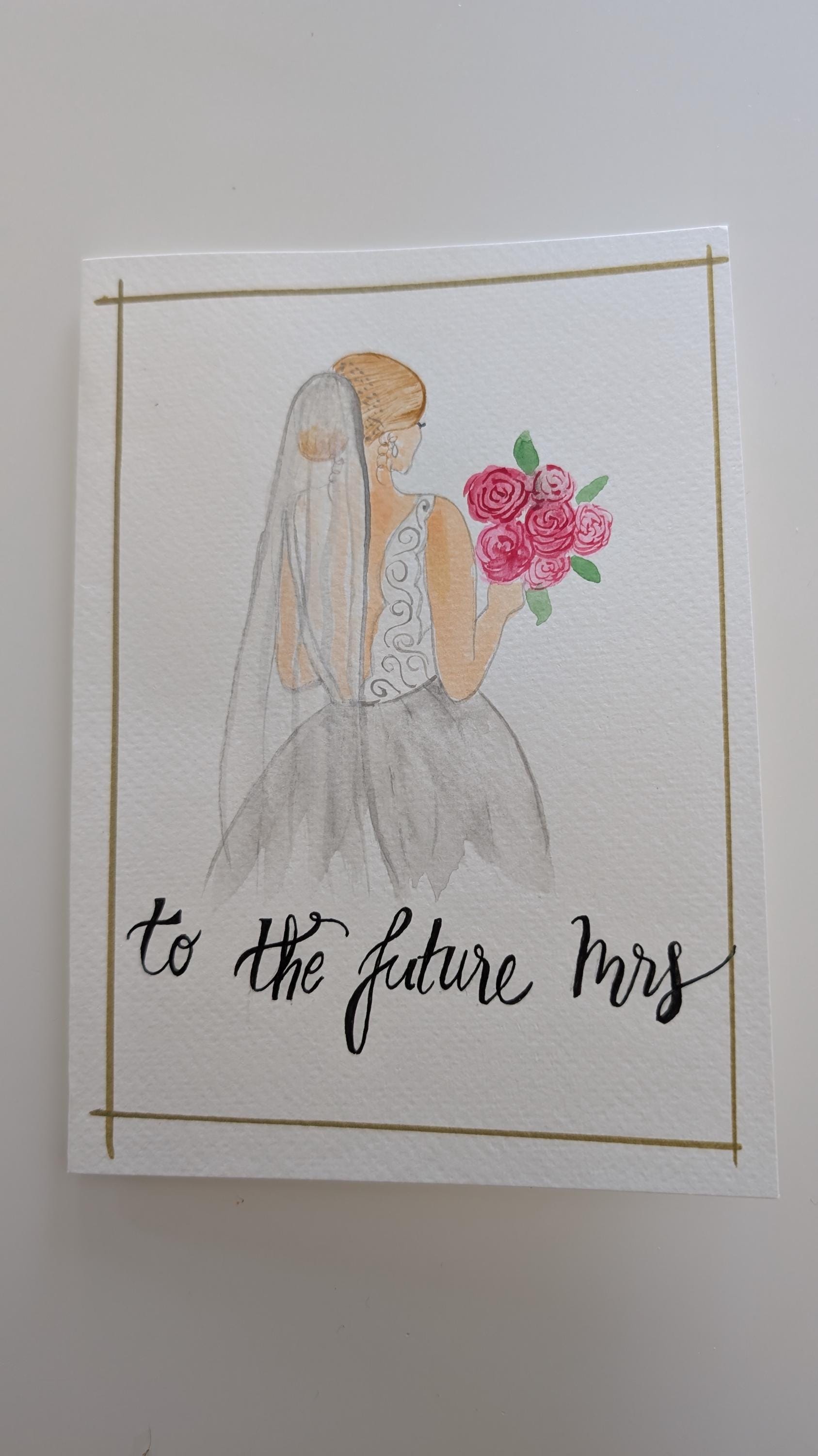 Hand Drawn Card for Bride to Be. Congratulations Card for Bride ...