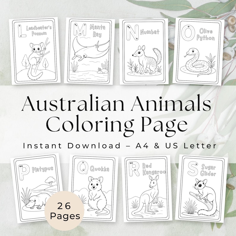 Australian Animals Alphabet Coloring Pages | A to Z Letter Tracing ...