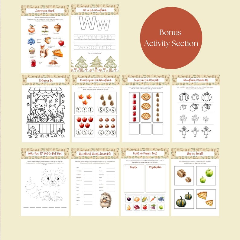 Woodland Harvest Dramatic Play Pack, 80 Pages Pretend Farmers Market ...