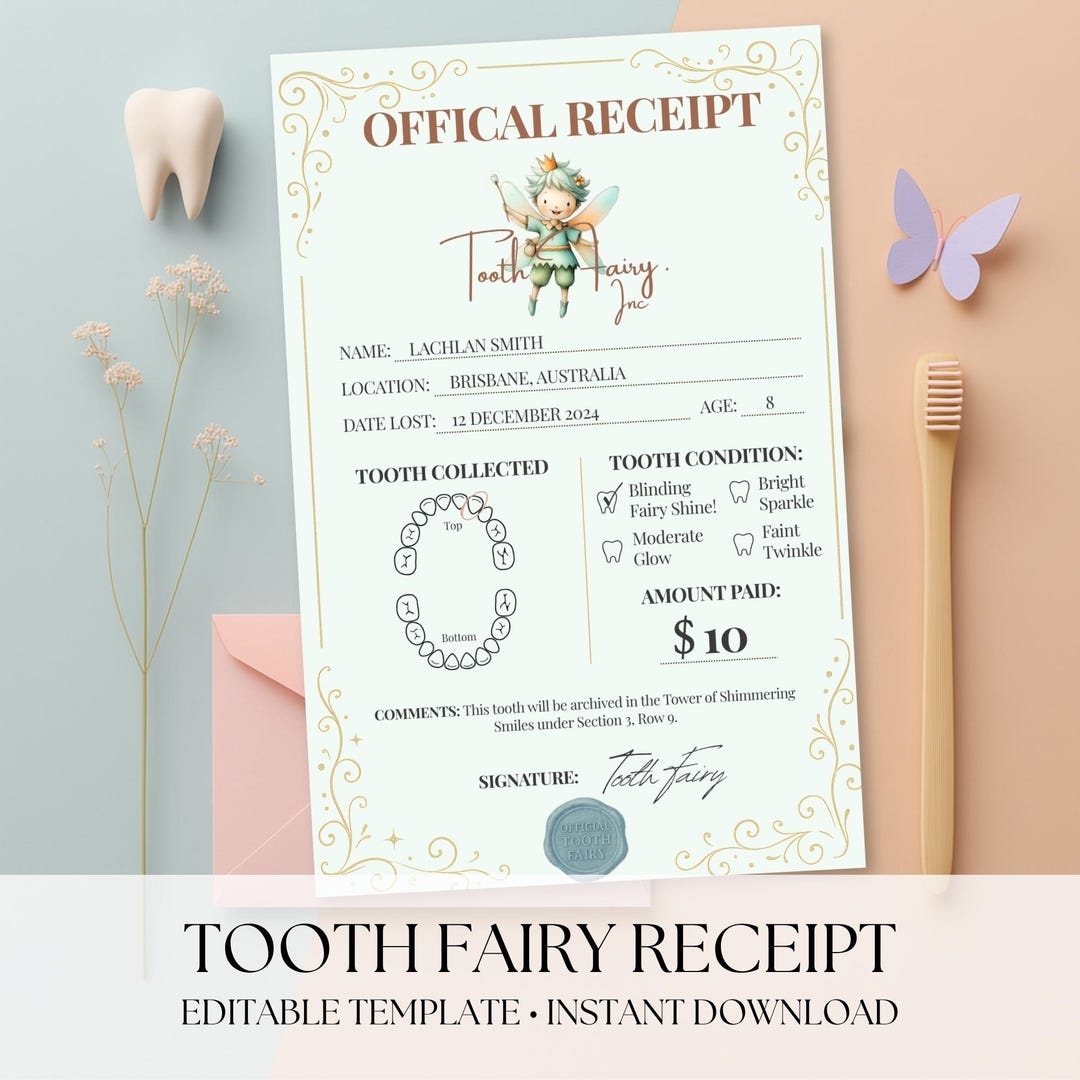Editable Tooth Fairy Receipt Printable, Lost Tooth, Boy Tooth Fairy ...