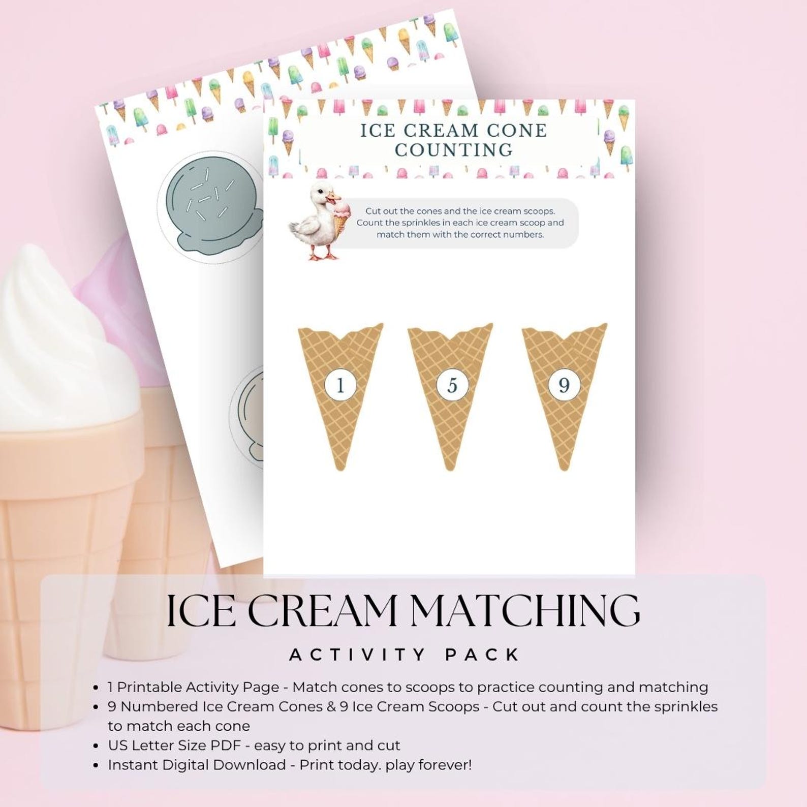 Ice Cream Counting Activity, Printable Game for Toddlers and Pre ...