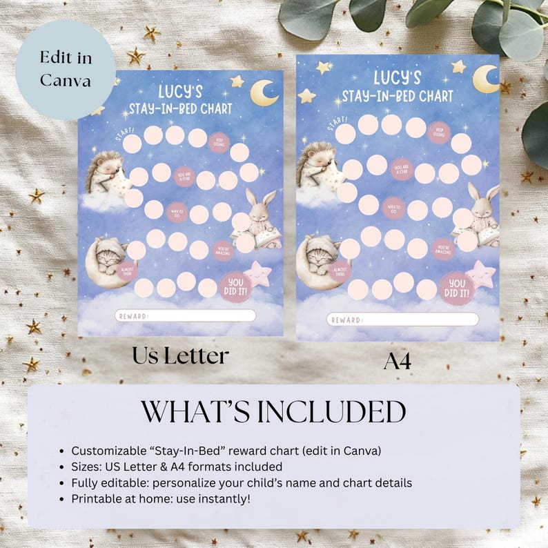 Editable Stay-in-bed Reward Chart for Girls – Pink Sleepy Friends ...