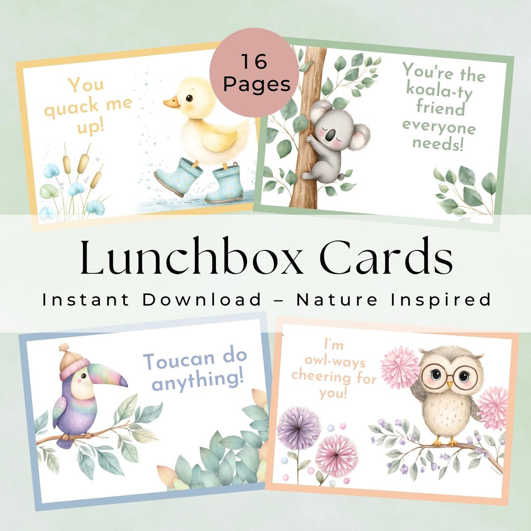 Animal Pun Lunchbox Notes: Watercolor Kids Lunchbox Cards (PDF) - Etsy