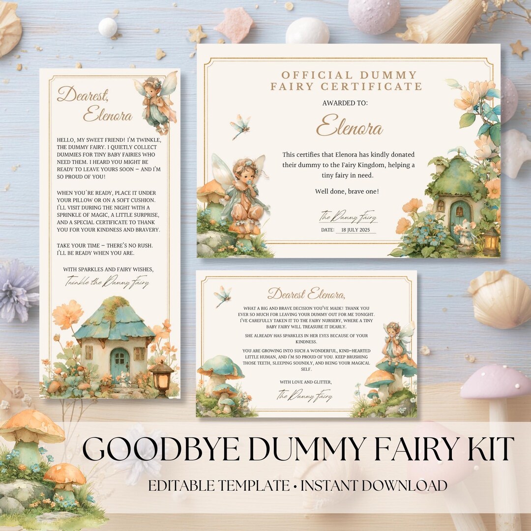 Editable Dummy Fairy Bundle, Dummy Fairy Certificate & Letter, Goodbye ...