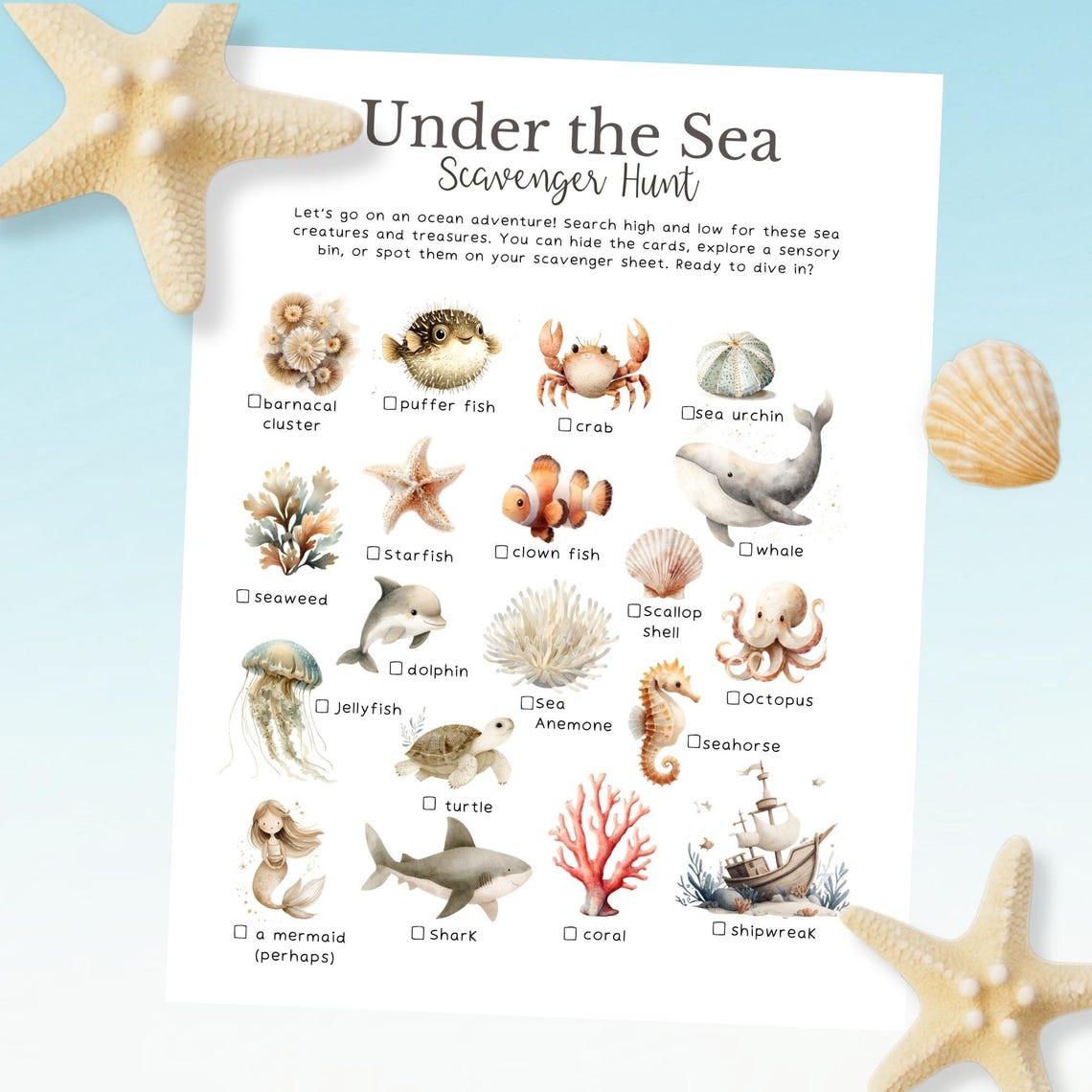 Under the Sea Scavenger Hunt, Ocean Animal Sensory Bin Activity ...